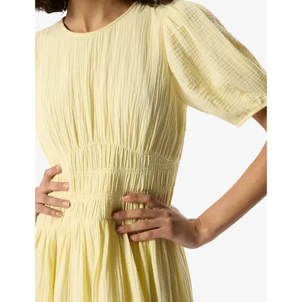 Whistles Shirred Cheesecloth Cotton Midi Dress