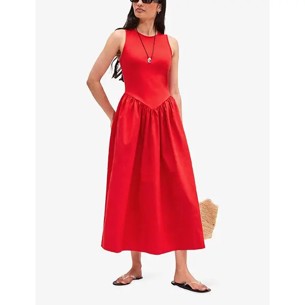 RO&ZO Sleeveless Jersey-bodice Cotton Midi Dress