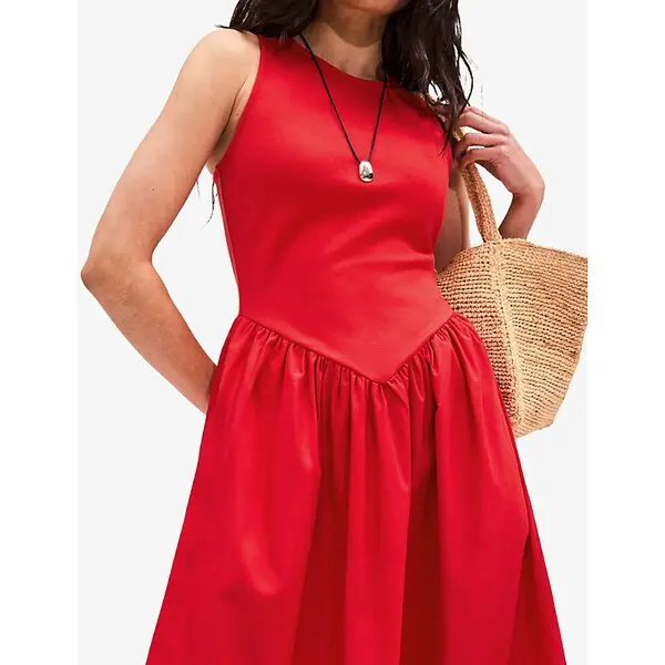 RO&ZO Sleeveless Jersey-bodice Cotton Midi Dress