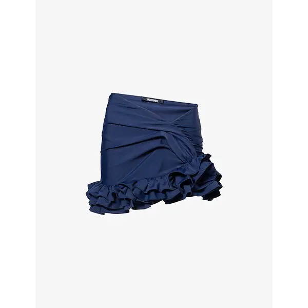 Jacquemus La Playa Ruffled Jersey Mini Skirt - Navy
