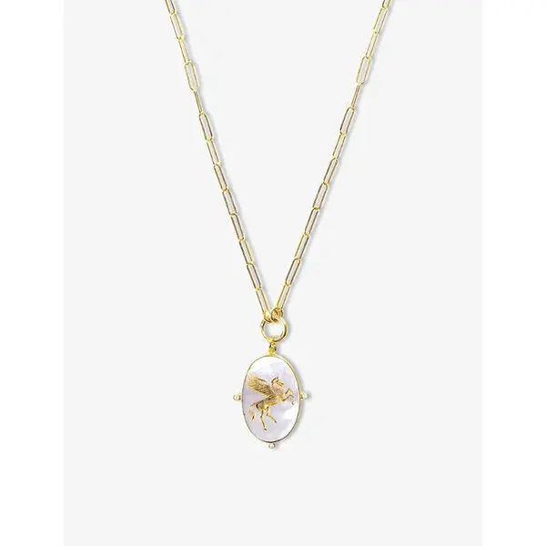 LA MAISON COUTURE Ece London The Pegasus Ii 22ct Yellow Gold Vermeil Mother Of Pearl And Zircon Necklace - White
