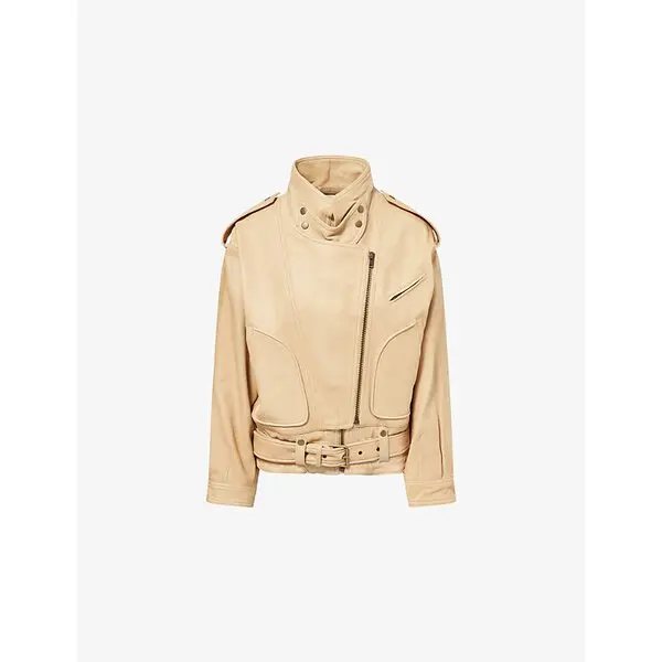 Isabel Marant Étoile Farza Funnel-neck Leather Jacket - Beige