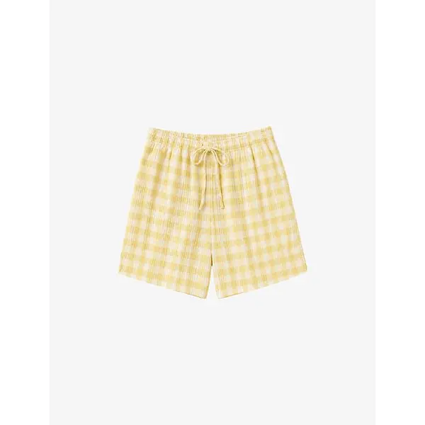 RO&ZO Cheesecloth-check Cotton And Linen-blend Shorts - Yellow