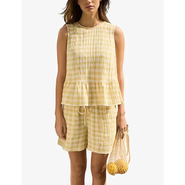 RO&ZO Cheesecloth Check Cotton And Linen-blend Shorts