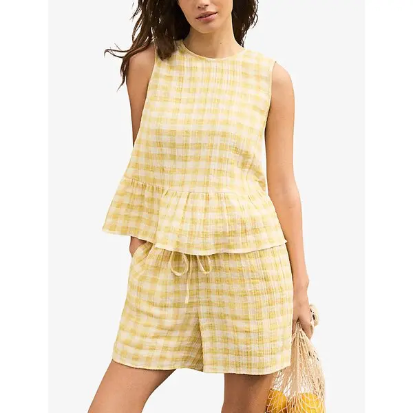 RO&ZO Cheesecloth Check Cotton And Linen-blend Shorts