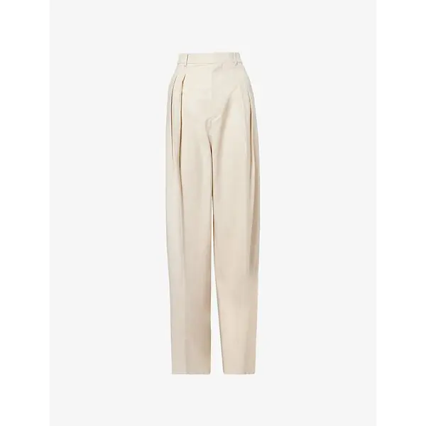 Bottega Veneta Pinstripe Pleated Wool-blend Trousers - Beige/light Blue