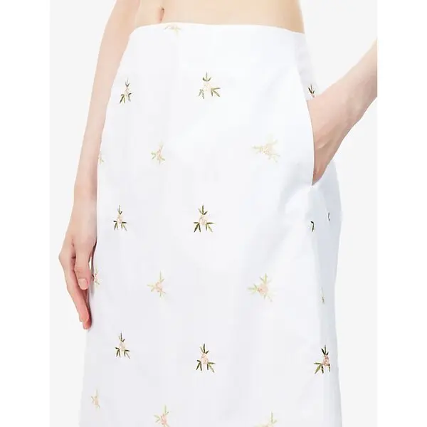 Simone Rocha Embroidered Cotton Midi Skirt