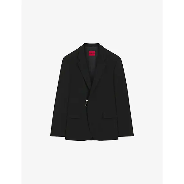 Hugo Slim-fit Metal-buckle Woven Blazer - Black