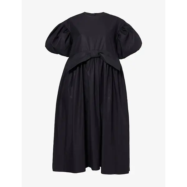Simone Rocha Puff-sleeve Gathered Bow Cotton Midi Dress - Black