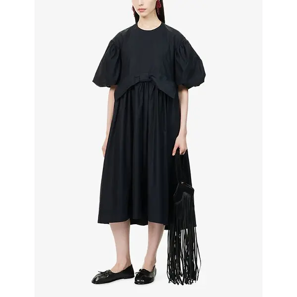 Simone Rocha Puff Sleeve Gathered Bow Cotton Midi Dress