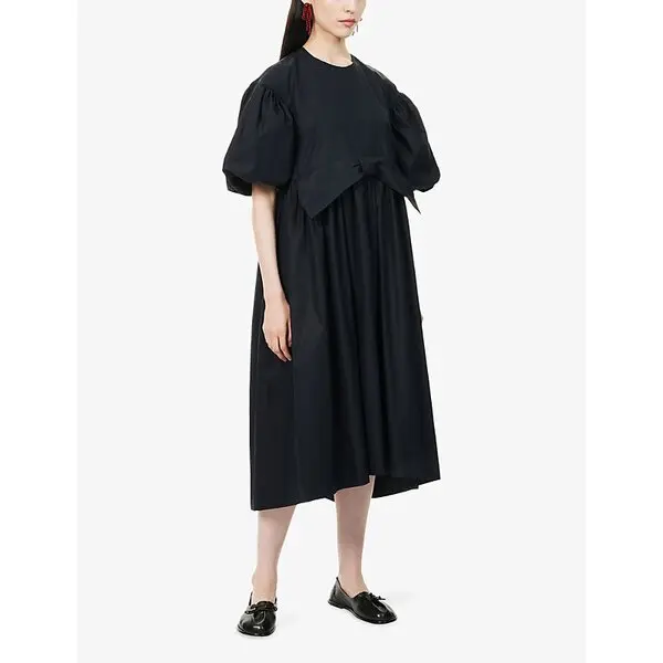Simone Rocha Puff Sleeve Gathered Bow Cotton Midi Dress