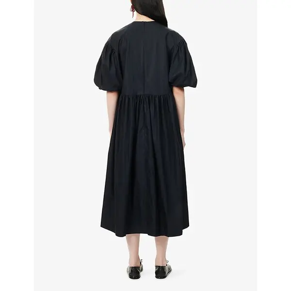 Simone Rocha Puff Sleeve Gathered Bow Cotton Midi Dress