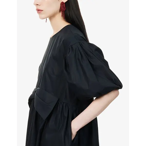 Simone Rocha Puff Sleeve Gathered Bow Cotton Midi Dress
