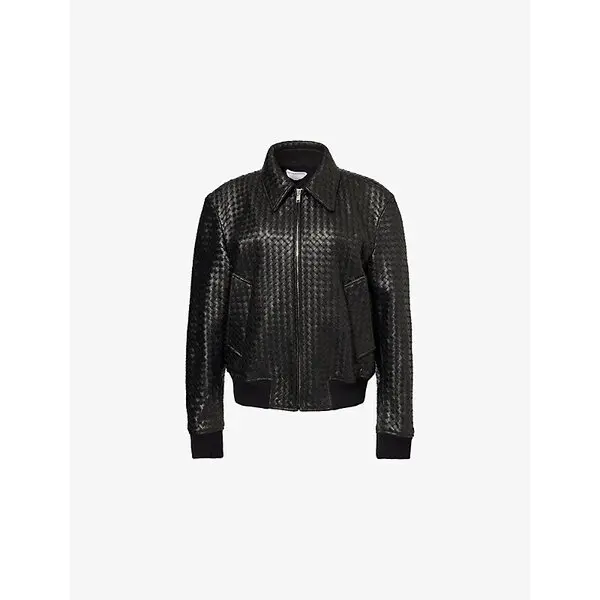Bottega Veneta Intrecciato Leather Bomber Jacket - Double Black