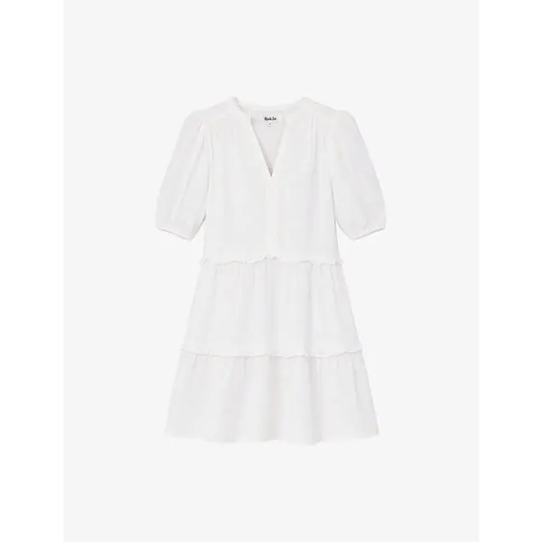 RO&ZO Frill-trim Puff-sleeve Cotton Mini Dress - Ivory