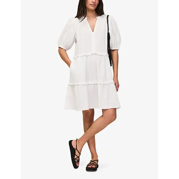 RO&ZO Frill Trim Puff-sleeve Cotton Mini Dress