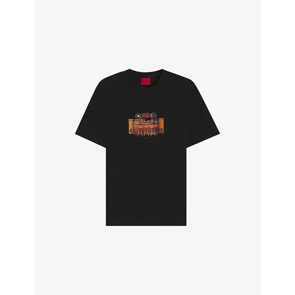 Hugo Artwork-print Short-sleeved Cotton-jersey T-shirt - Black