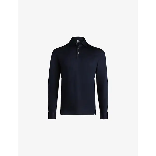 Boggi Milano Long-sleeve Supima-cotton Polo Shirt - Navy Blue
