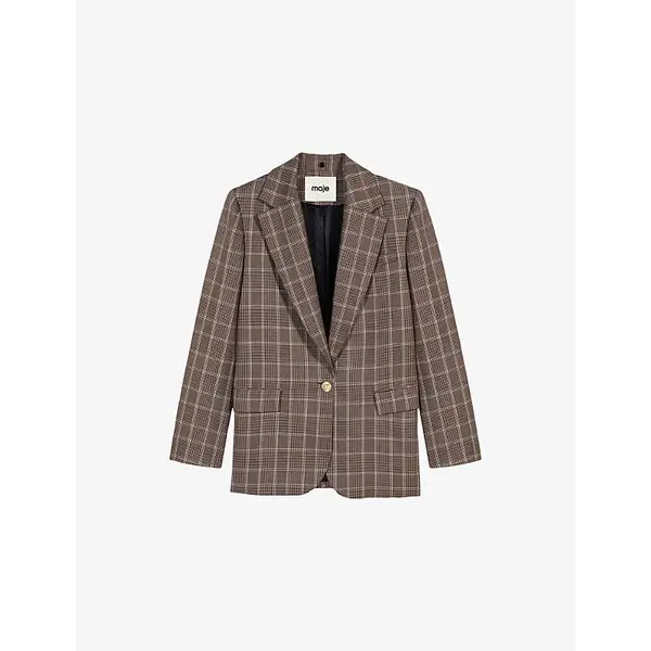 Maje Checked Single-breasted Wool-blend Jacket - Brown