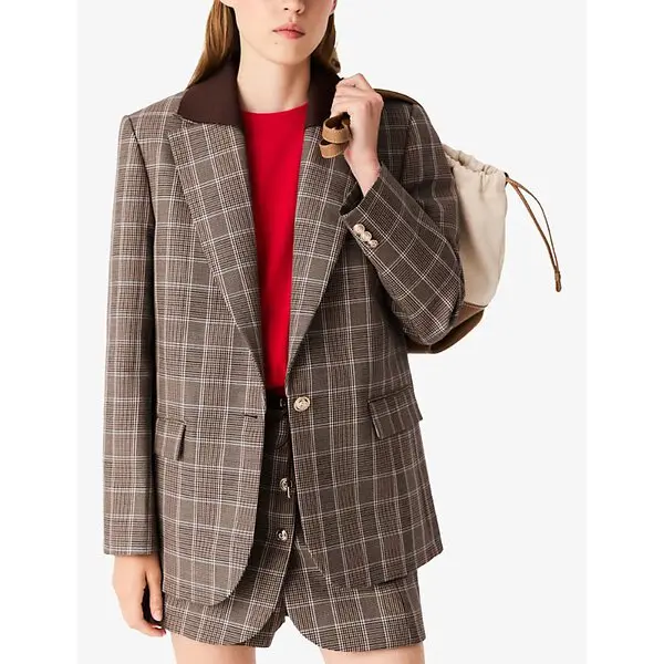 Maje Checked Single-breasted Wool-blend Jacket