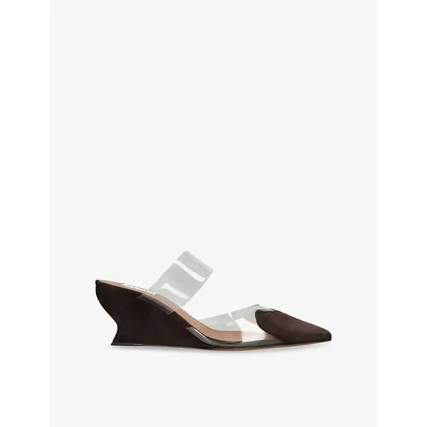 Alaïa Coeur 60 Patent-leather And Pvc Wedge Mules - Dark Brown