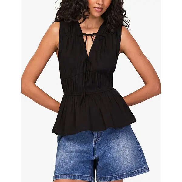 RO&ZO Tie-front Sleeveless Cotton-voile Top
