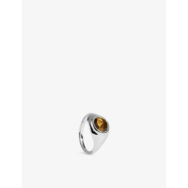 Monica Vinader Eclipse Gemstone Sterling And Tiger's Eye Signet Ring - Silver