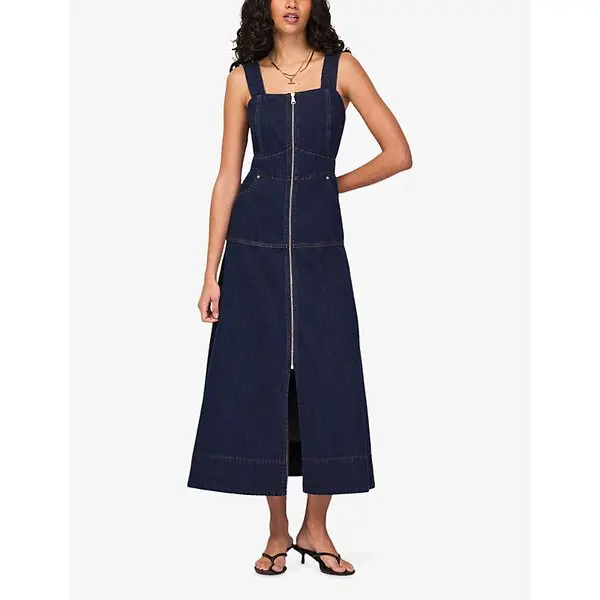 RO&ZO Zip-front Sleeveless Denim Midi Dress
