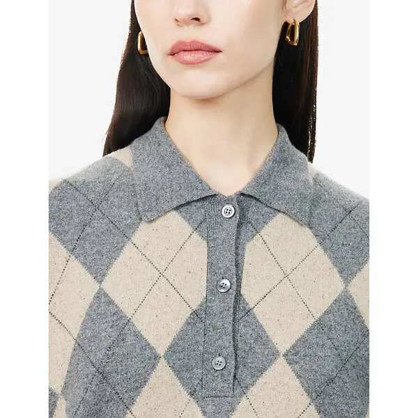 ROHE FRAMES Argyle Knit Wool Polo Top