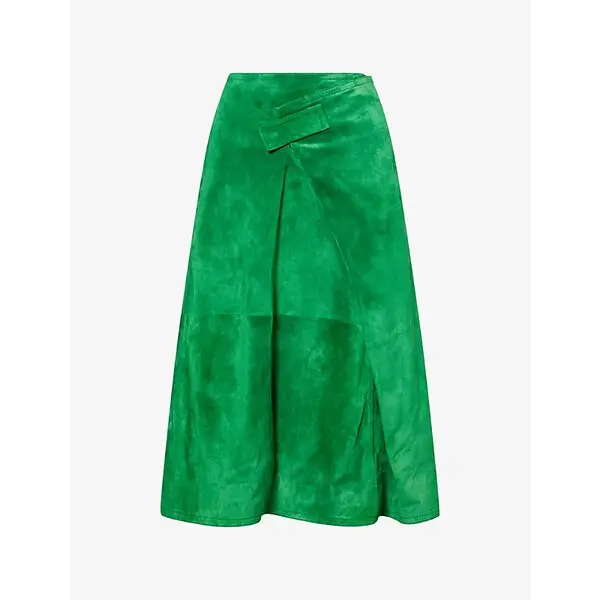 Bottega Veneta Wrap-front A-line Suede Midi Skirt