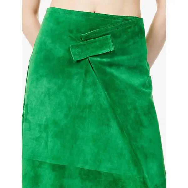 Bottega Veneta Wrap-front A-line Suede Midi Skirt