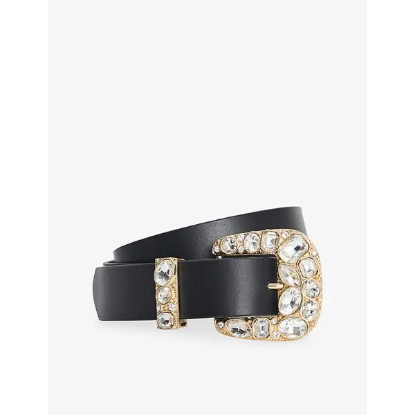 Good American X Dolly's Joleans Dolly Parton Crystal-buckle Leather Belt - Black001