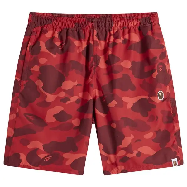 A BATHING APE Colour Camo One Point Beach Shorts - Red
