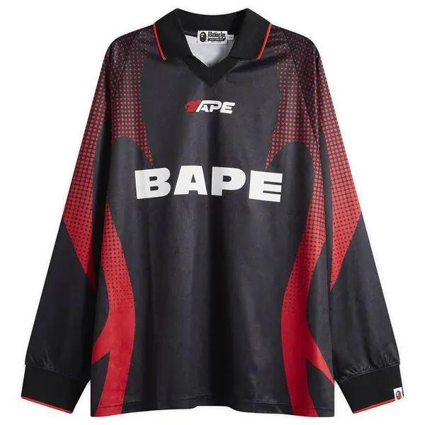 A BATHING APE Flame Monogram Long Sleeve Football Jersey - Black