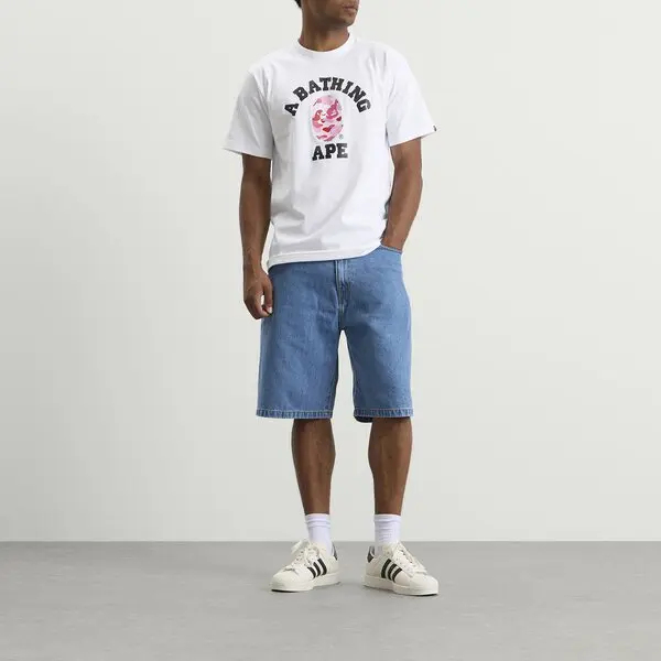 A BATHING APE Abc Camo College T-shirt - White/pink