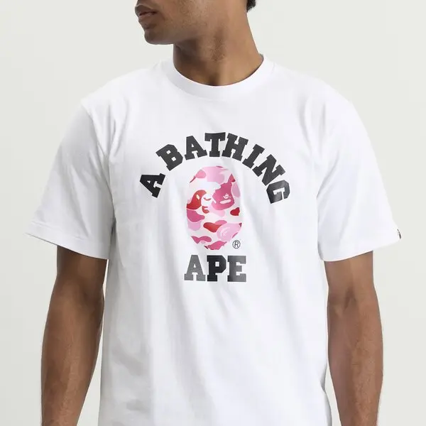 A BATHING APE Abc Camo College T-shirt - White/pink