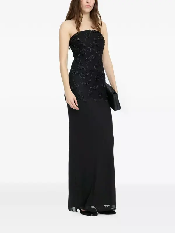 ROTATE BY BIRGER CHRISTENSEN Strapless Floral Mesh Maxi Dress - Black