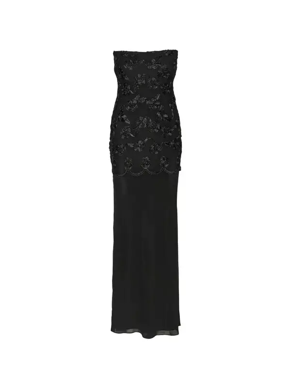 ROTATE BY BIRGER CHRISTENSEN Strapless Floral Mesh Maxi Dress - Black