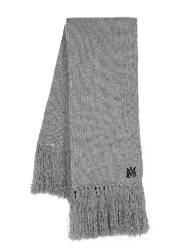 Amiri Logo-embroidered Fringed Cashmere Scarf - Grey