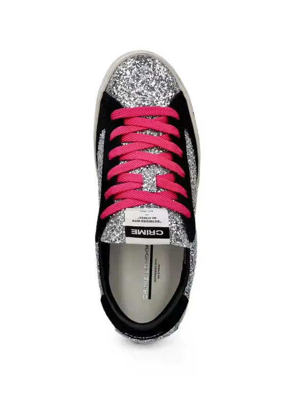 CRIME LONDON Glitter Embellished Slogan Print Lace Up Sneakers