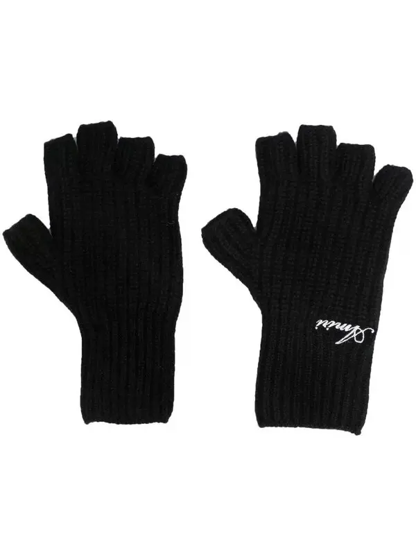 Amiri Logo-embroidered Cashmere Fingerless Gloves - Black