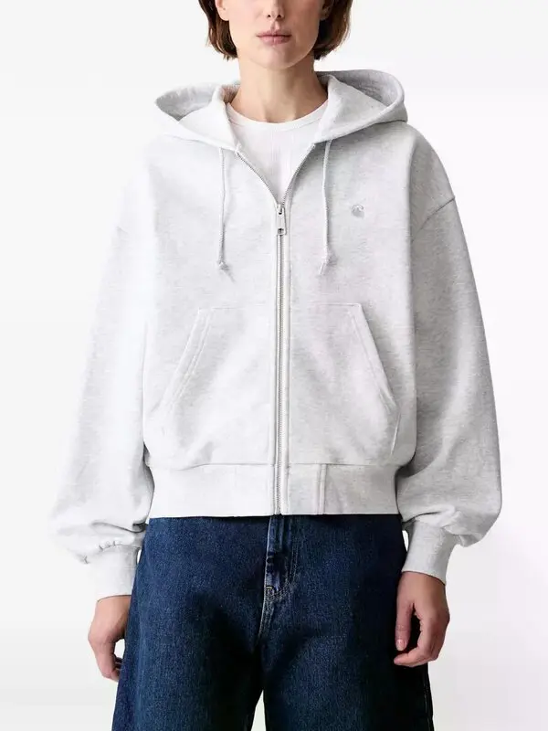 Carhartt Work In Progress Logo-embroidered Zip-up Hoodie - Grey