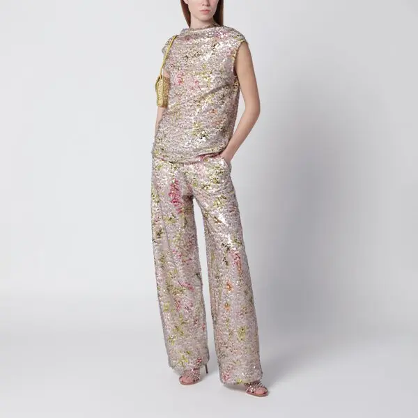 Alberta Ferretti Sleeveless High-neck Top With A Floral Sequin Pattern - Multicolor