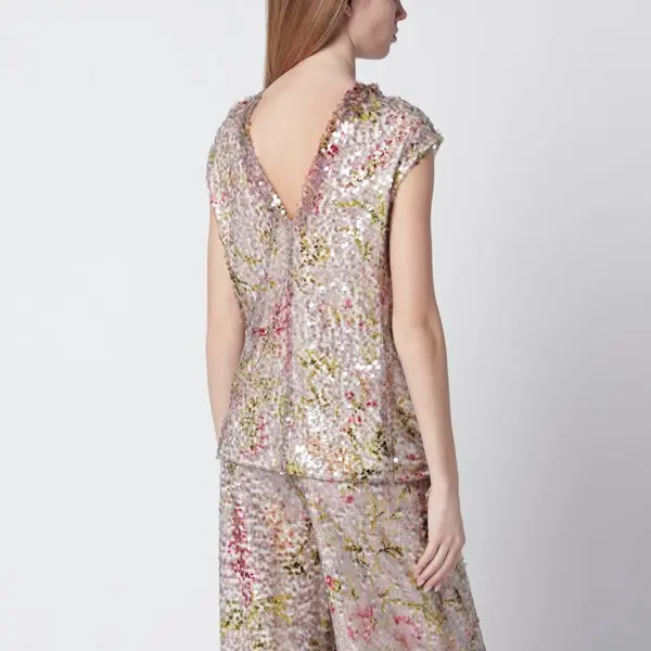 Alberta Ferretti Sleeveless High-neck Top With A Floral Sequin Pattern - Multicolor