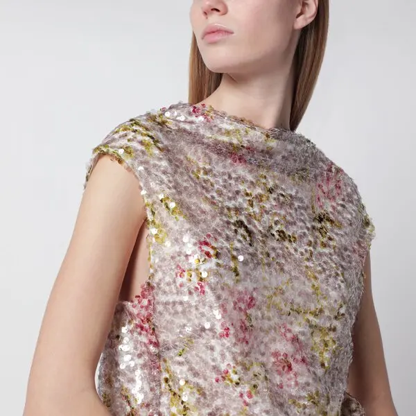 Alberta Ferretti Sleeveless High-neck Top With A Floral Sequin Pattern - Multicolor