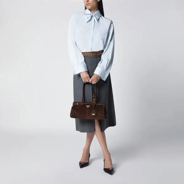 Prada Bonnie Medium Suede Leather Handbag In Moro - Brown