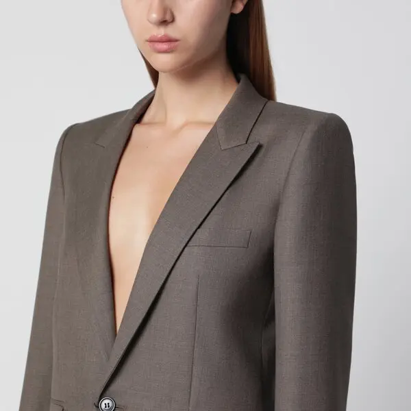 Saint Laurent Single-breasted Jacket In Taupe Virgin Wool