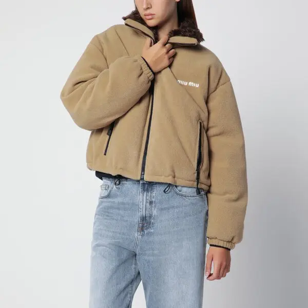 Miu Miu Camel Fleece Down Jacket - Beige