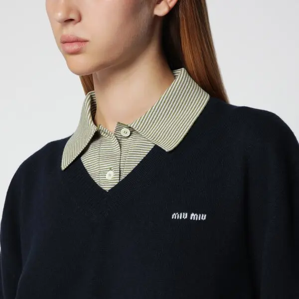 Miu Miu Wool And Cashmere Sweater With Collared Neckline