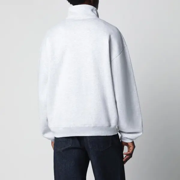Jacquemus Light Zip-neck Sweatshirt With Gros Grain Logo - Grey